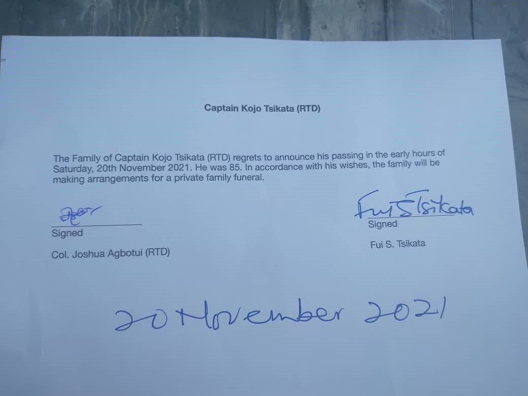 Captain Kojo Tsikata dead at age 85