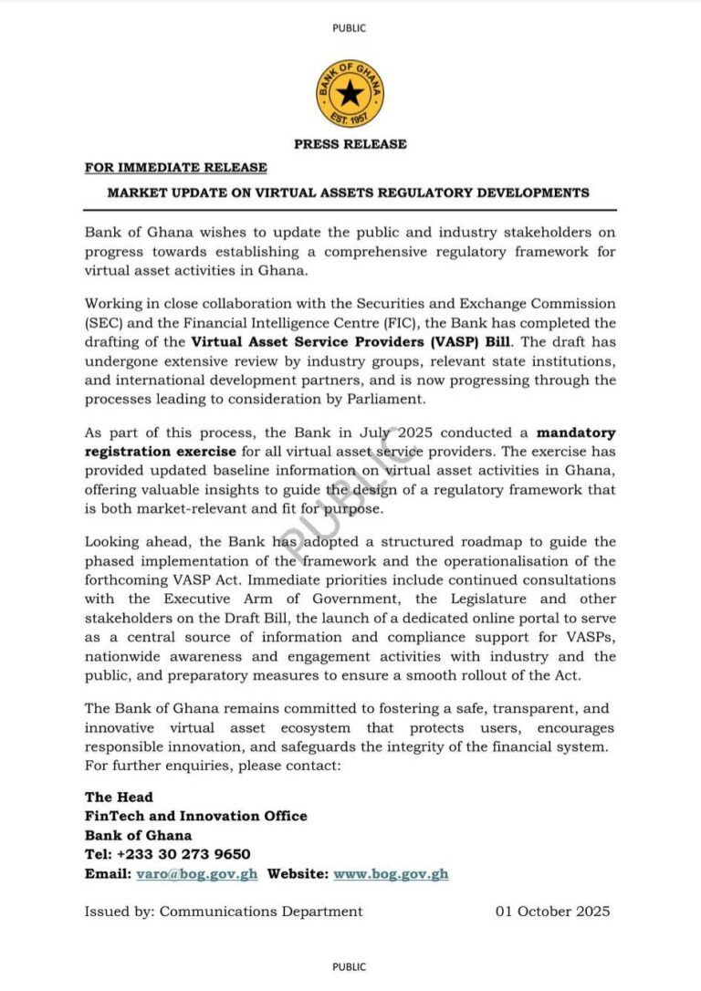 BoG to regulate virtual assets under new VASP bill